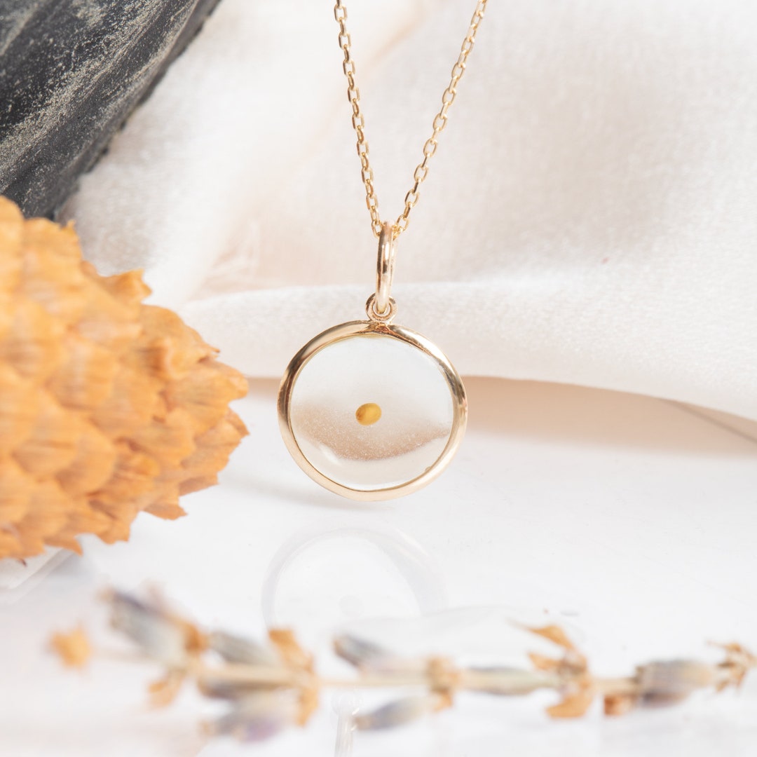 Round Mustard Seed Charm Necklace, 14k Solid Gold - Real Mustard Seed ...
