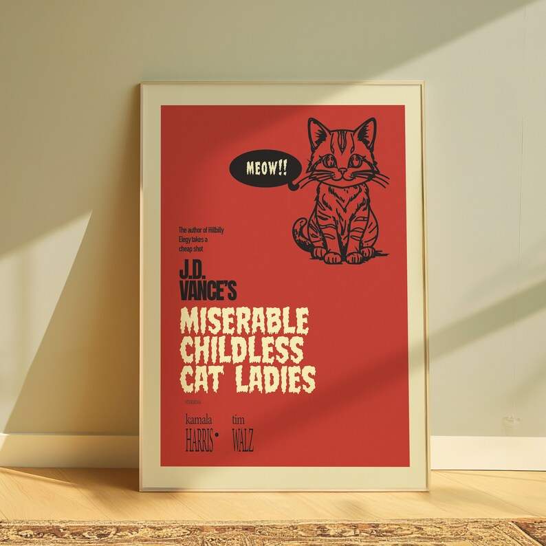 JD Vance Childless Cat Lady Movie Poster | Alfred Hitchcock Inspired ...