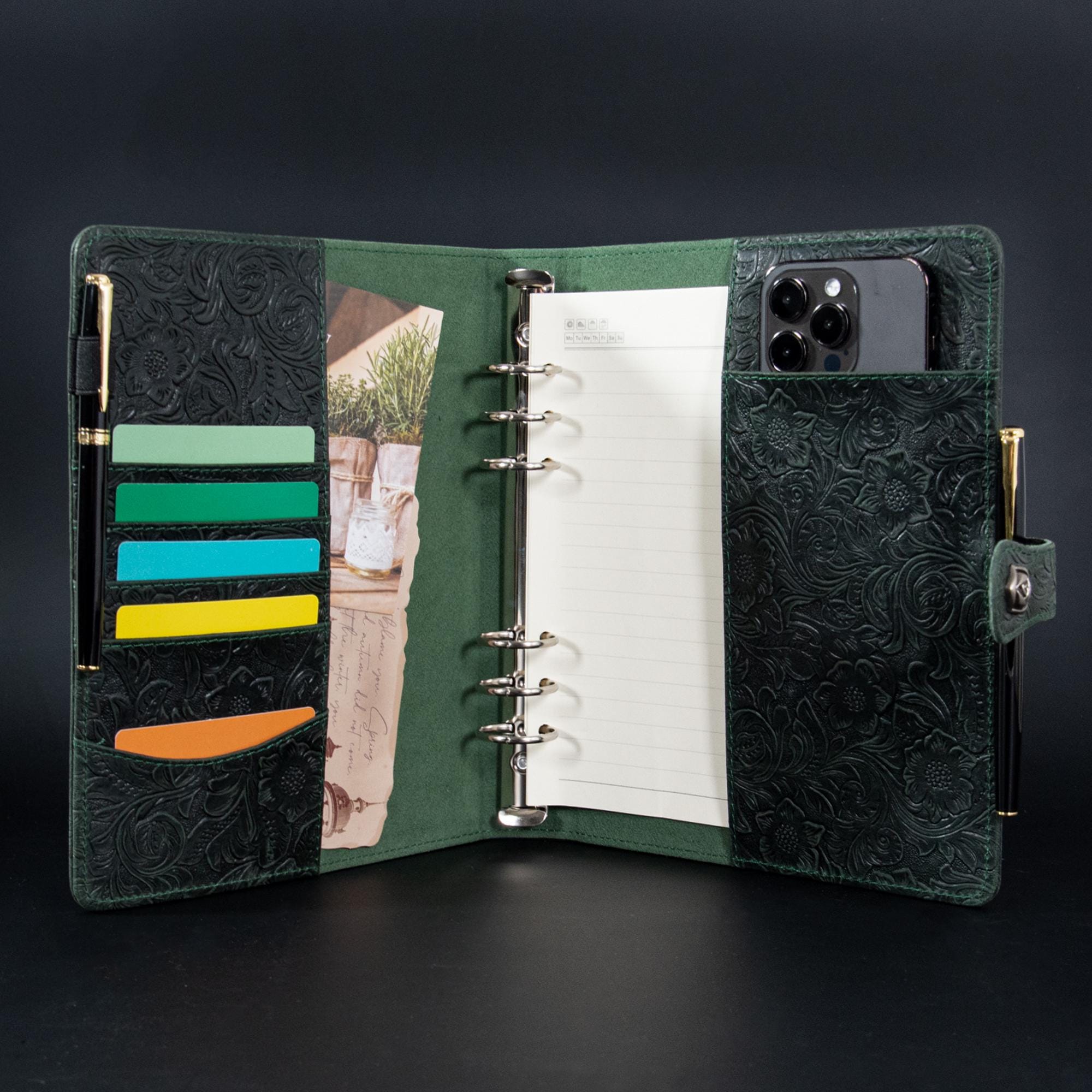 Embossed Leather Binder Cover A5, Refillable Crazy Horse Leather ...
