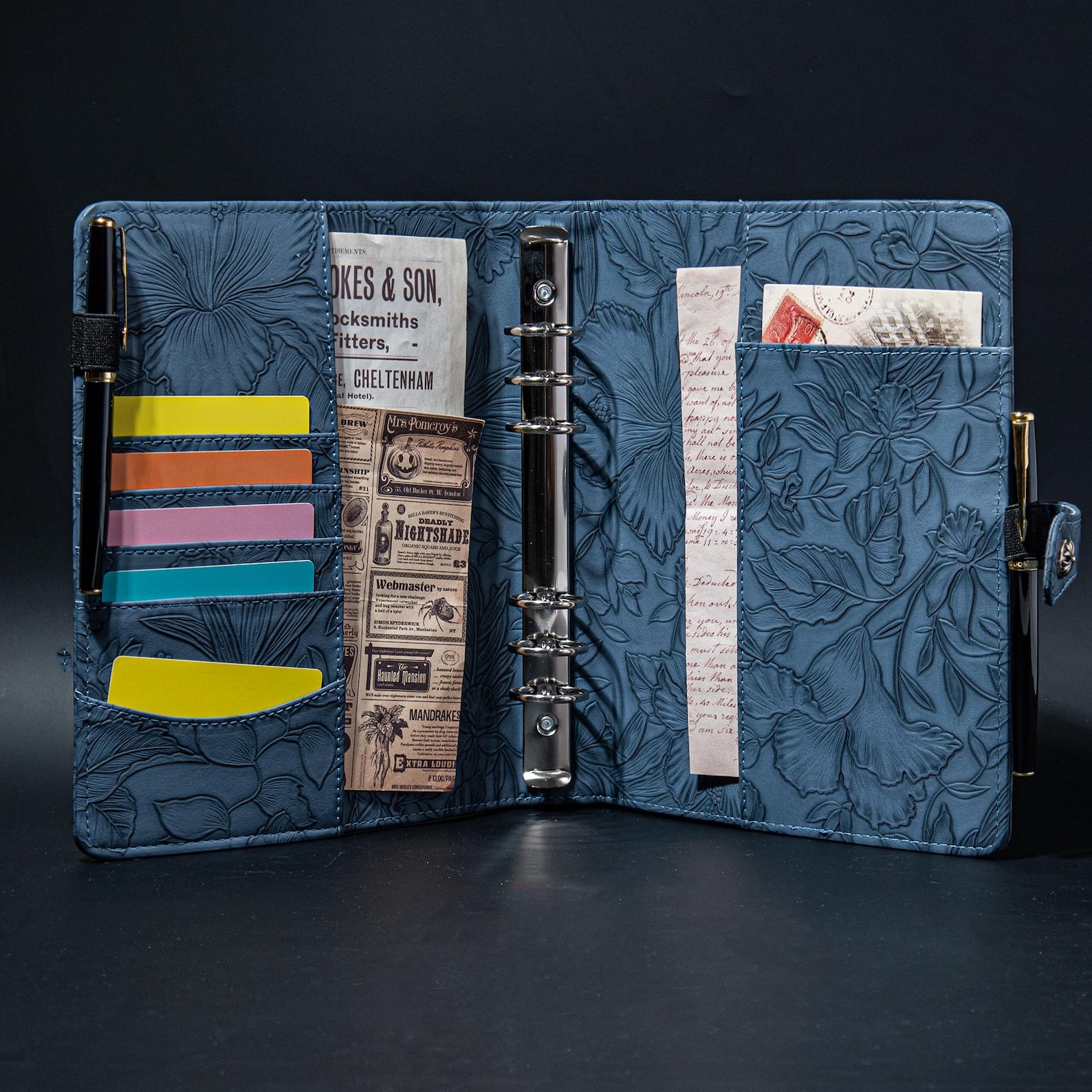 Personalized Name&logo Blue Leather Folio With Button, 6-ring Binder ...