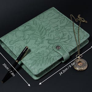 Embossed A5 Leather Planner Green,custom Leather Binder Journal ...