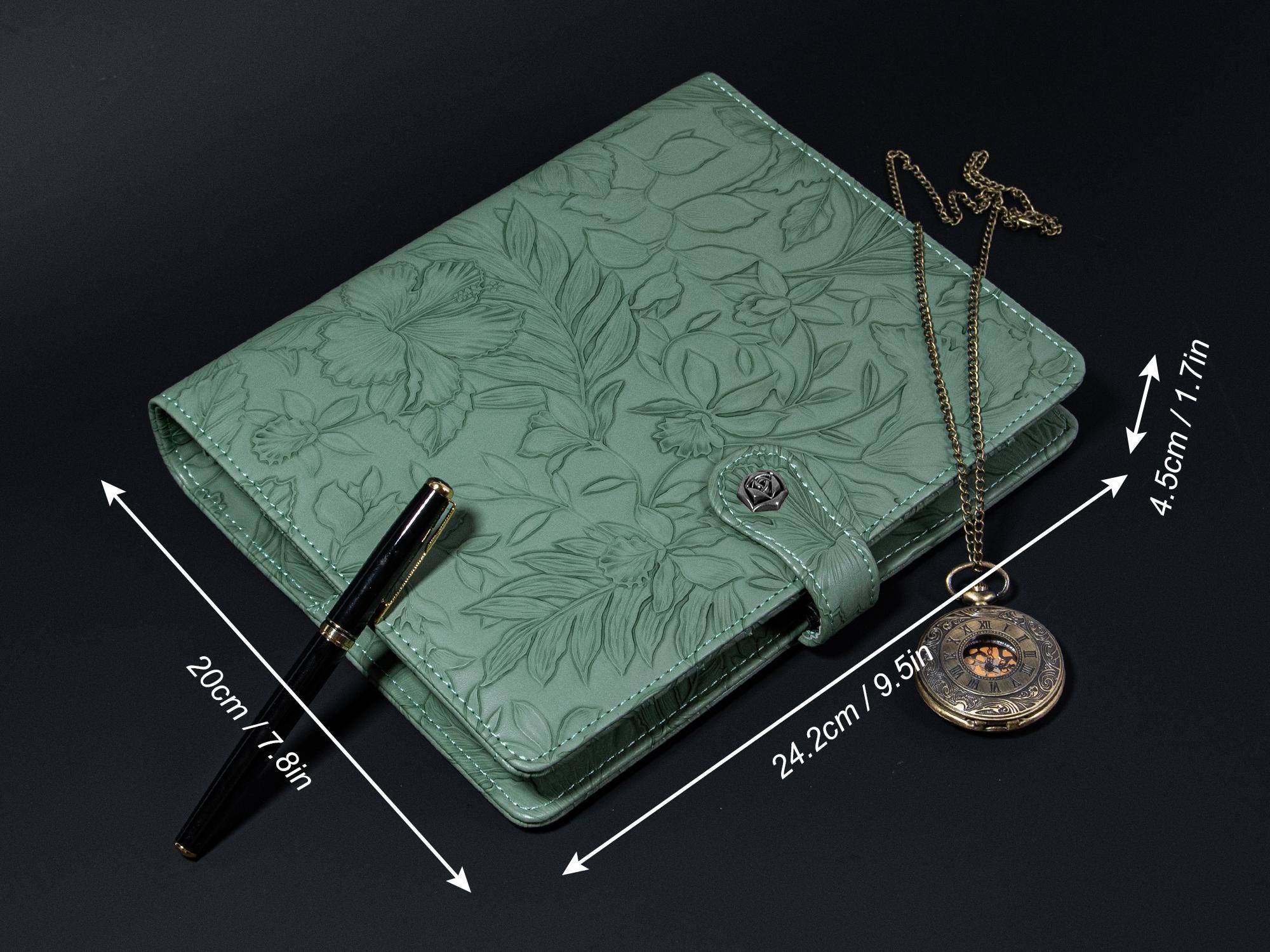 Embossed A5 Leather Planner Green,custom Leather Binder Journal ...