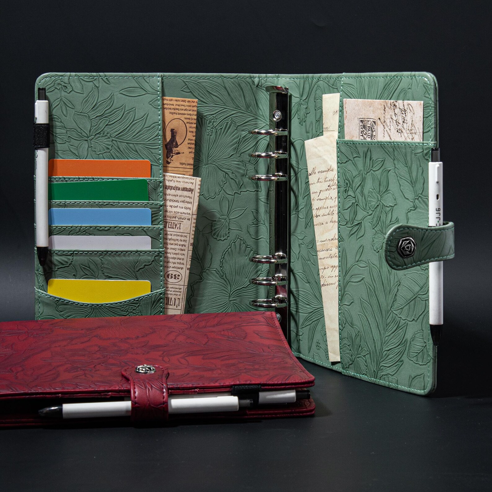 Embossed A5 Leather Planner Green,custom Leather Binder Journal ...