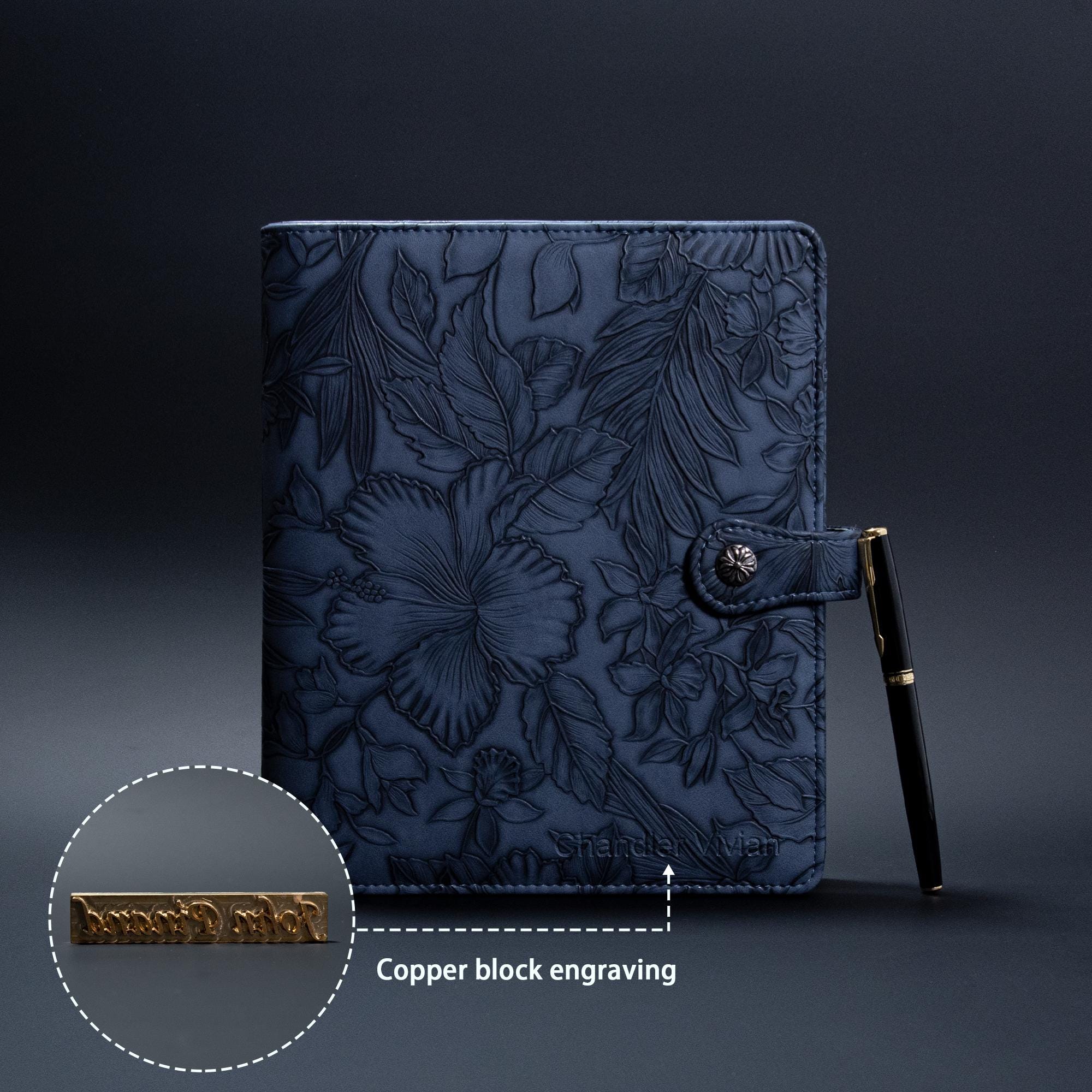 Personalized Name&logo Blue Leather Folio With Button, 6-ring Binder ...