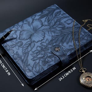 Personalized Name&logo Blue Leather Folio With Button, 6-ring Binder ...