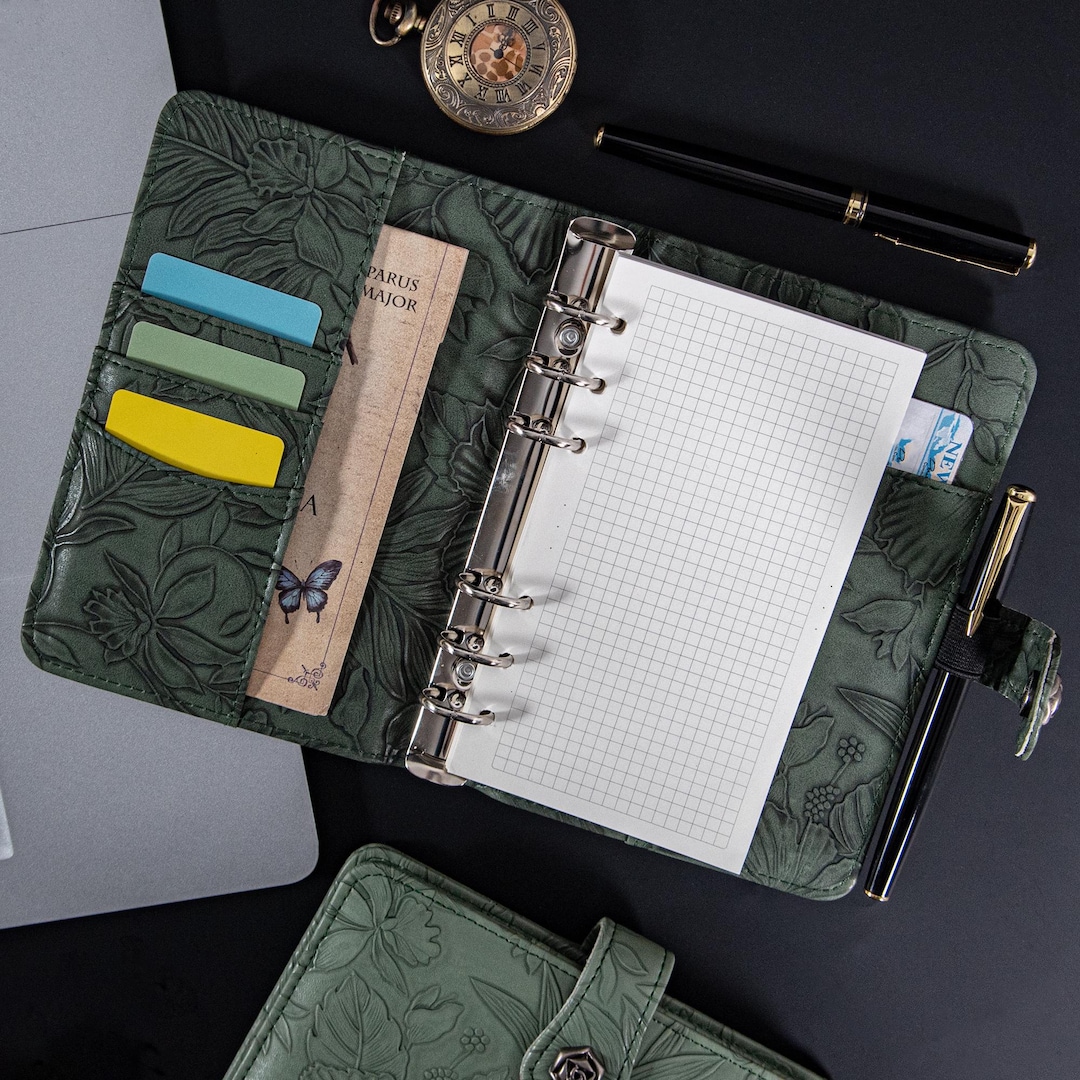 Embossed A6/A5 6 Ring Binder, Refillable Leather Journal A5, Custom ...