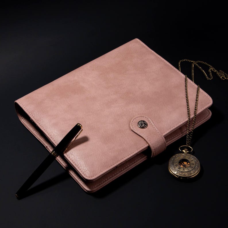 Vintage Pink A5 Binder Cover,personalized Leather Journal Cover,6-ring ...