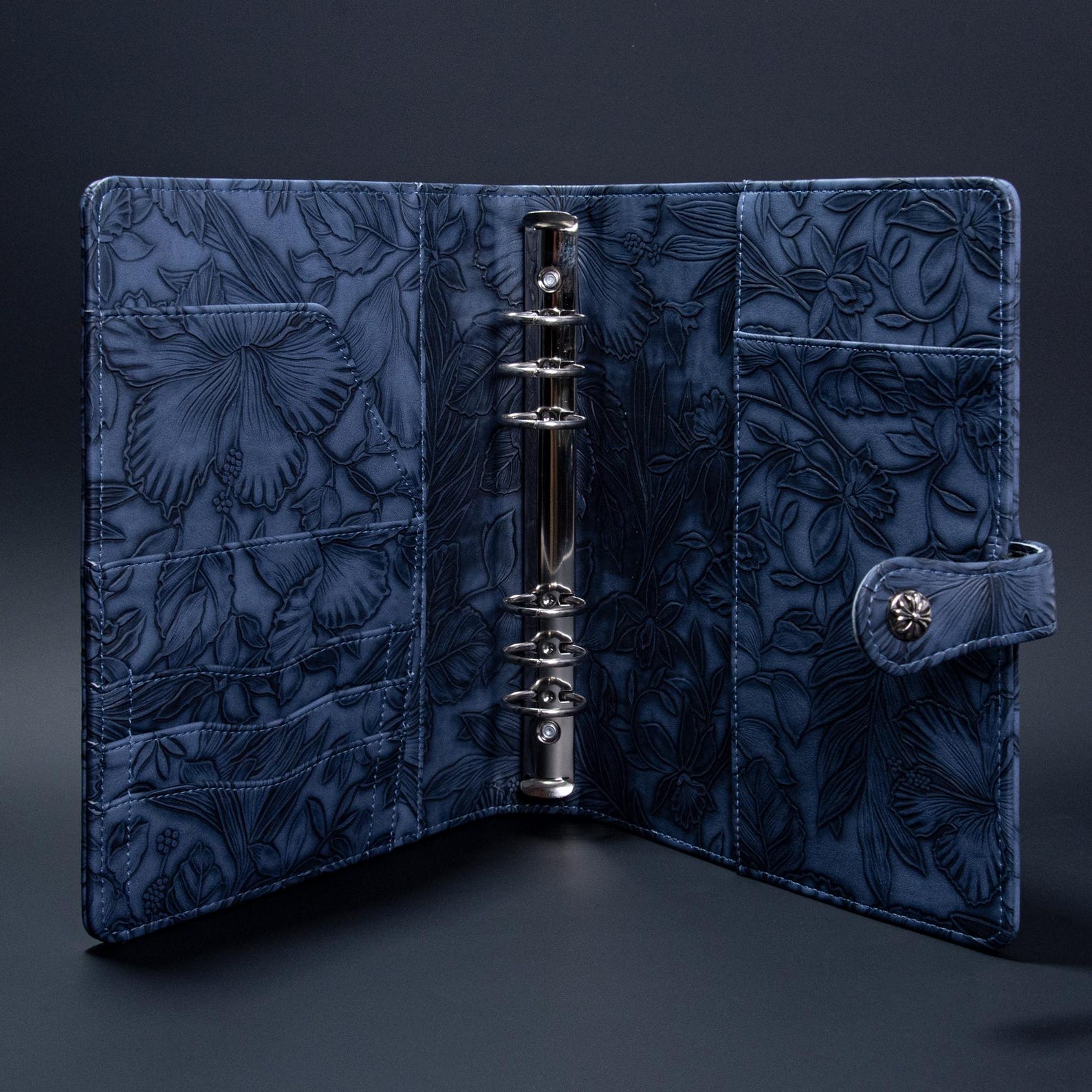 Personalized Name&logo Blue Leather Folio With Button, 6-ring Binder ...