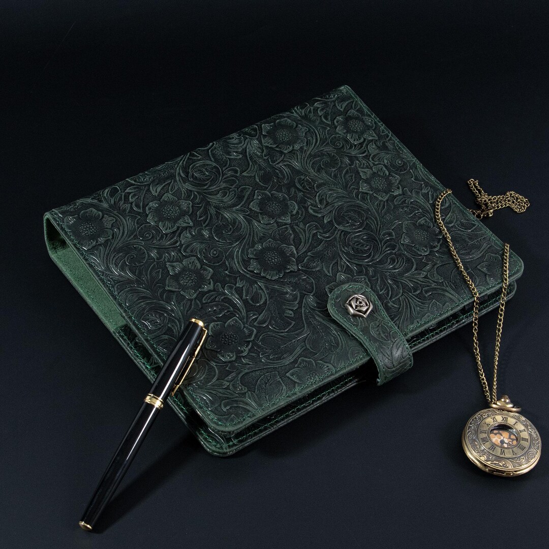Embossed Leather Binder Cover A5, Refillable Crazy Horse Leather ...