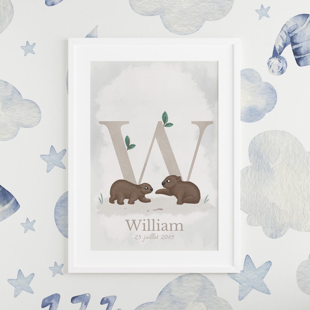 Personalized Wombat Birth Poster - Baby Poster - Initial First Name ...