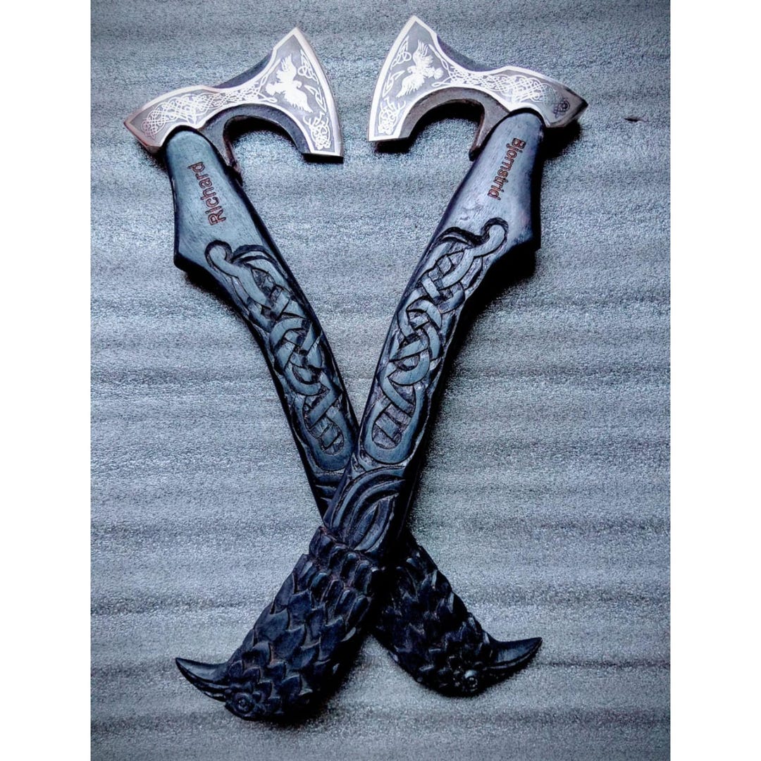 Custom Engraved Viking Axe Set Hand-forged Norse Axes With Knotwork ...