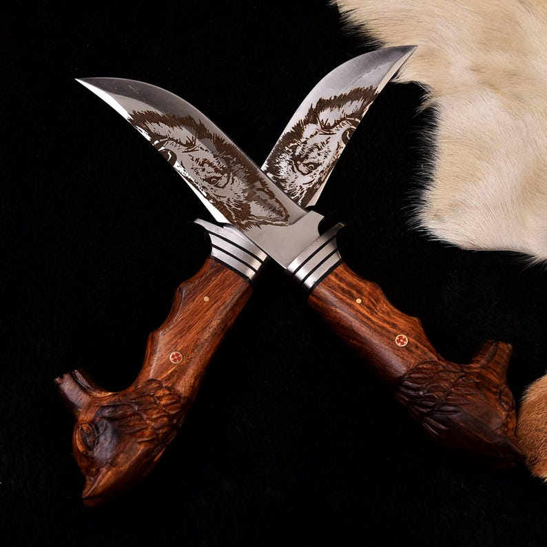 Custom Viking Wolf Camping Knives, Handmade Hunting Knife, Bushcraft ...