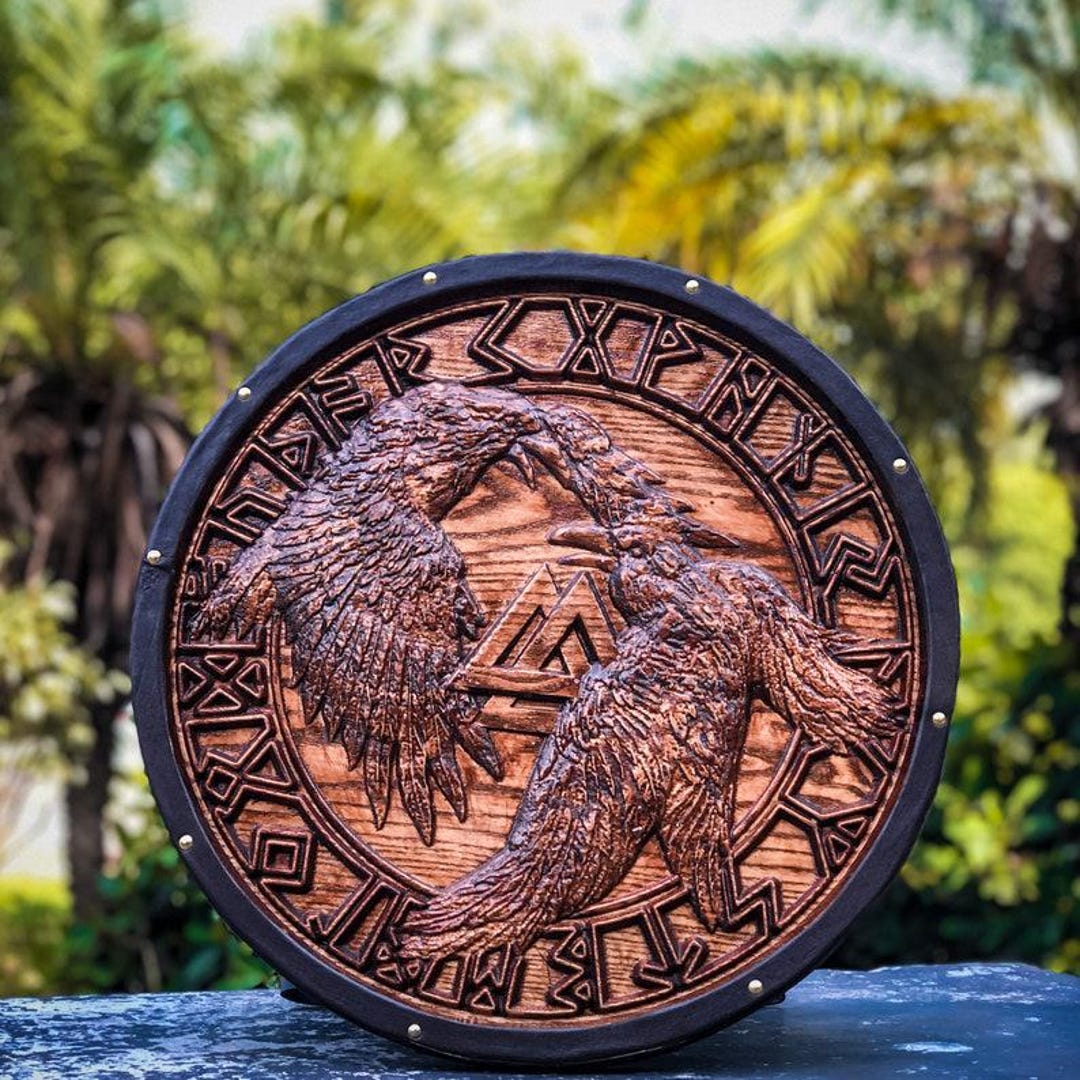 Ravens Shield - Custom Viking Shield, Hand-carved Wooden Wall Decor ...