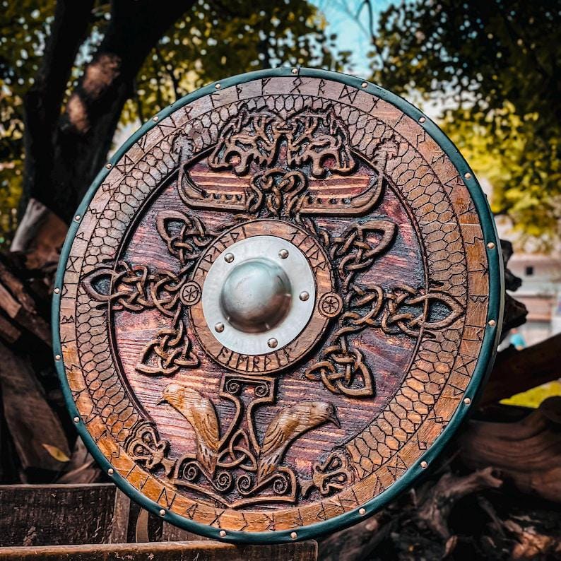 Custom Viking Shield, Medieval Round Shield, Carved Viking Gift, Wall ...