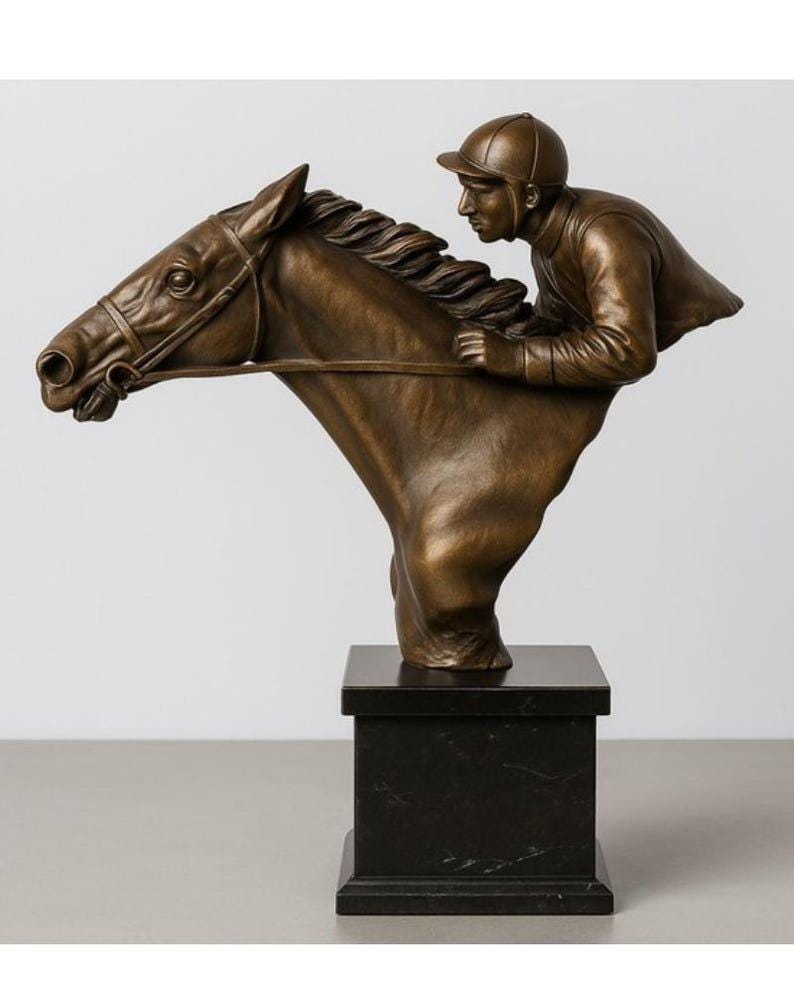 Victory Gallop | Brown Resin Jockey Horse Sculpture | Dynamic ...