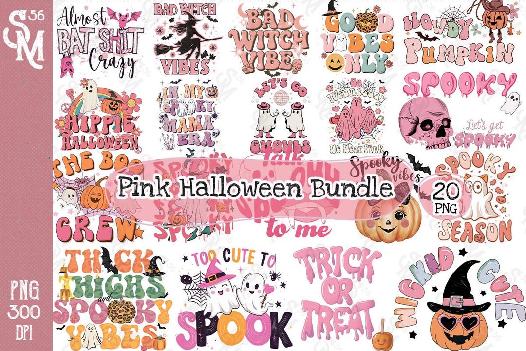 Pink Halloween Bundle Clipart PNG Instant Digital Download, Spooky ...
