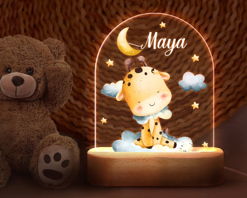 Baby Custom Night Light, Moon Night Light, Kid Woodland Animal Lamp ...