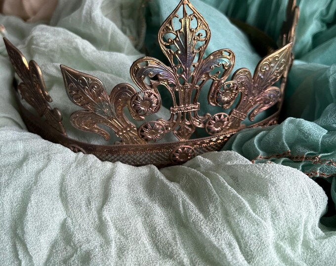Antique 1920 1930 Tiara Crown Fleur De Lis Brass - Etsy