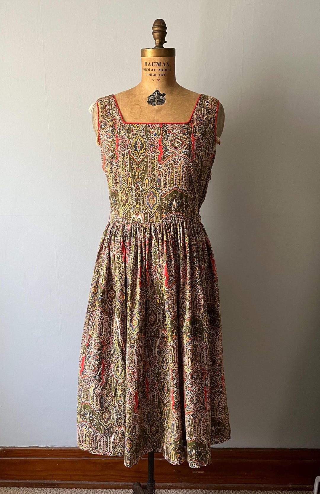 Vintage 1950s Red Cotton Print Sleeveless Summer Dress - Etsy