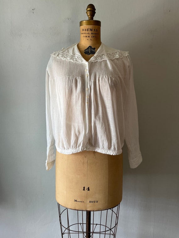 Antique Edwardian Women's 1900 White Cotton Blouse - G - Gem