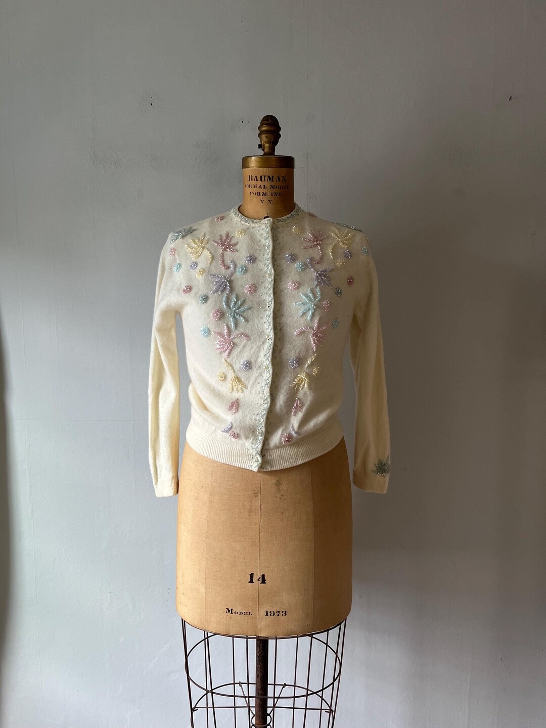 Vintage 1950s Beaded Floral Cardigan Sweater Wool Multicolored - Etsy