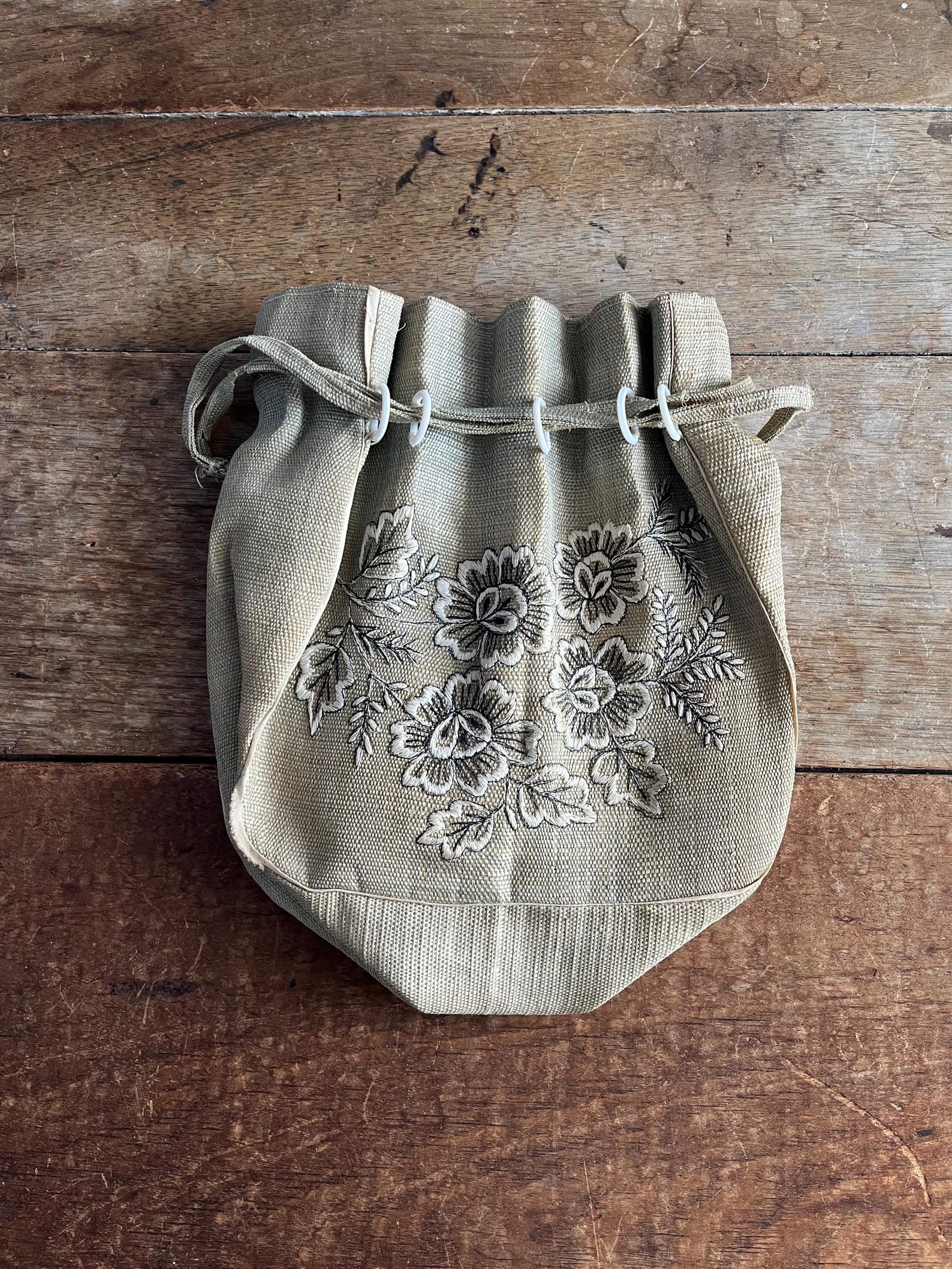 Antique Edwardian Embroidered Drawstring Straw Bag - Etsy