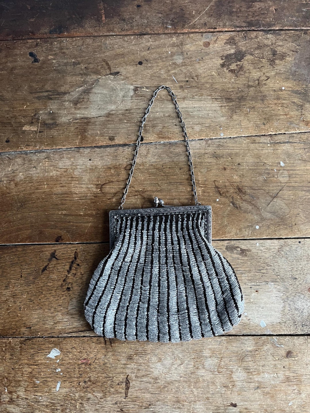 Vintage 1920s Beaded Purse Black and Silver Evening Flapper - Etsy
