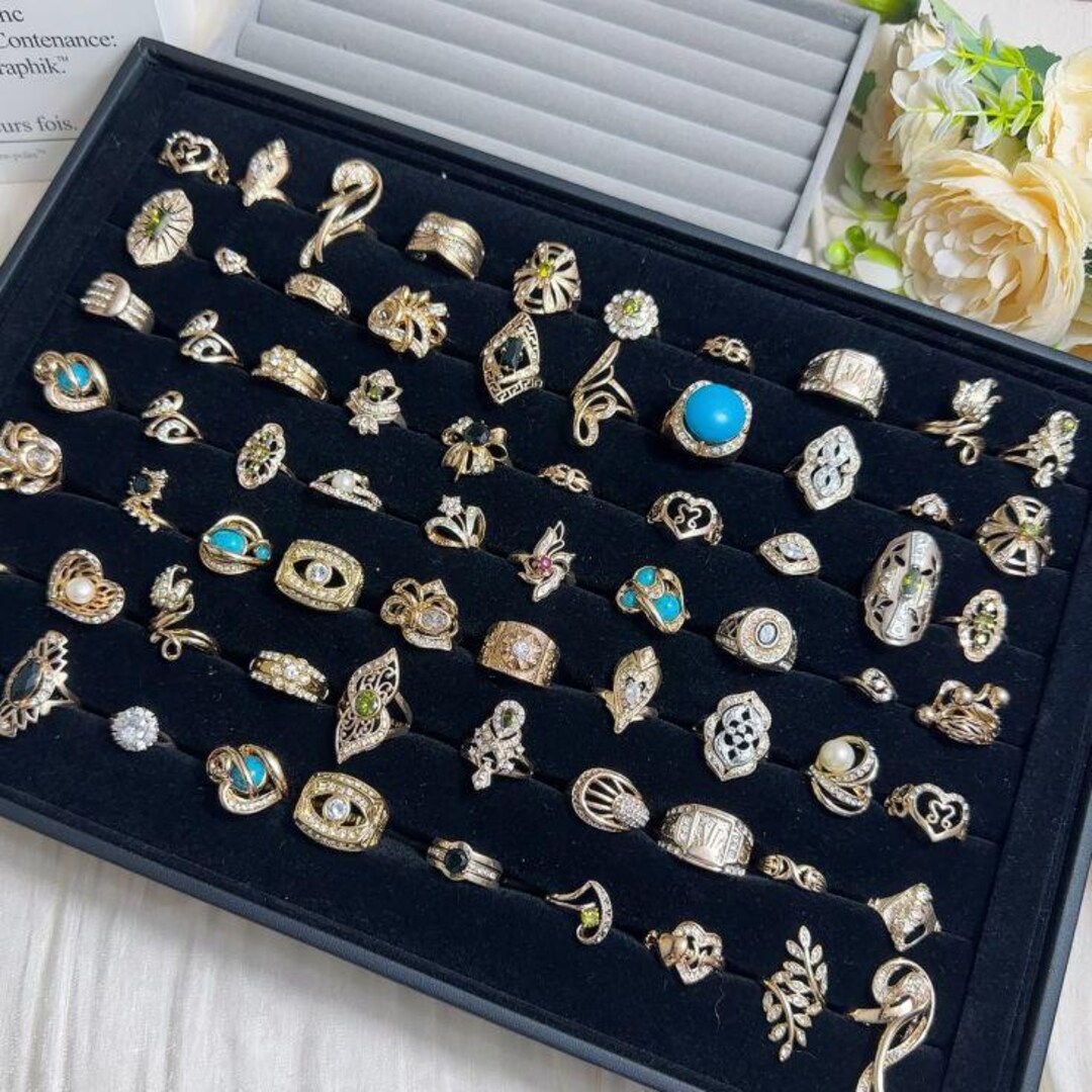Vintage Rhinestone Gemstone Rings Assorted Crystal Gold / Sliver Tone ...