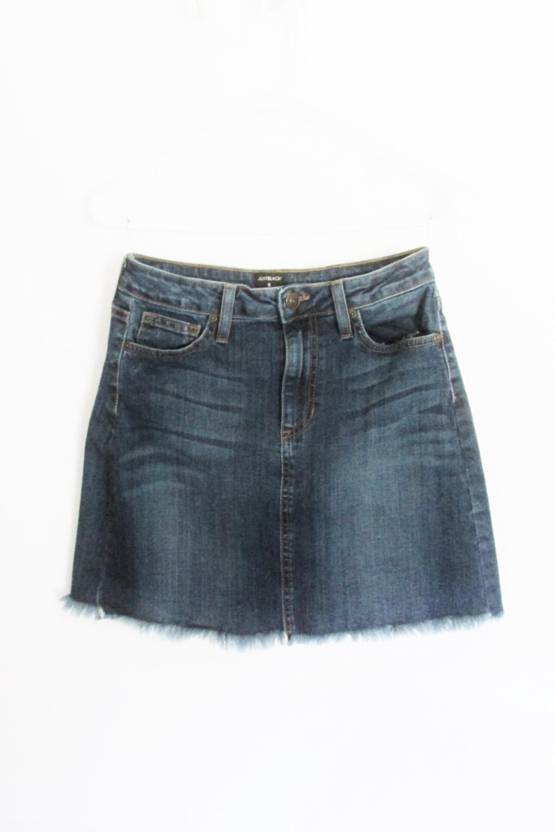 Dark Blue Upcycled Denim Skirt With Fringed Hem NF26 - Etsy