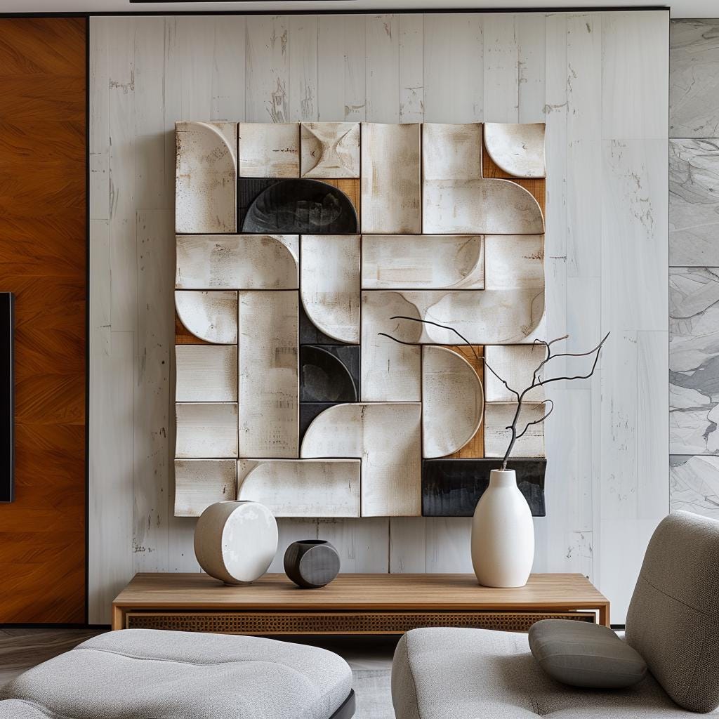 3D Wood Wall Art: Black and White Minimalist Sculpture - Etsy