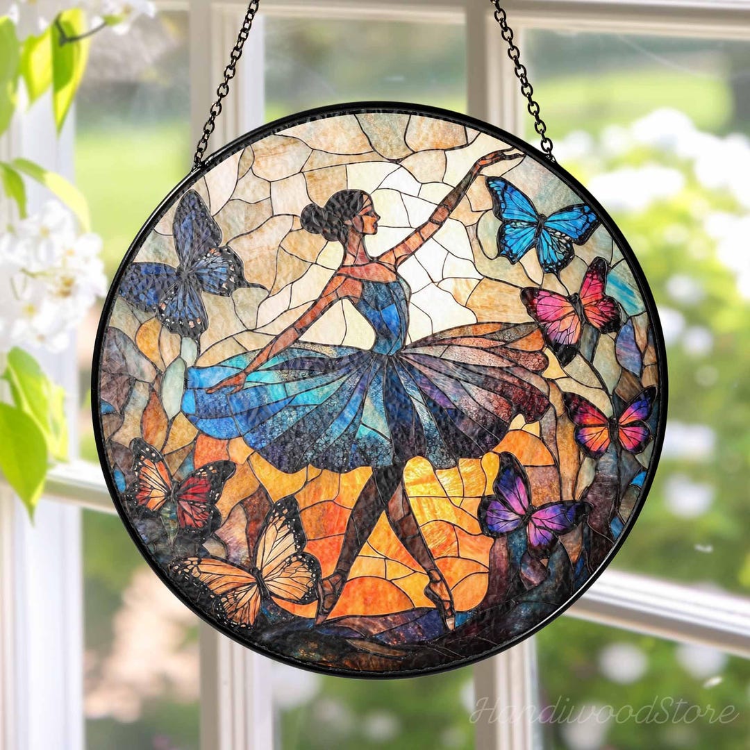 Stained Glass Ballet Girl Suncatcher, Ballerina Window Hanging Decor ...