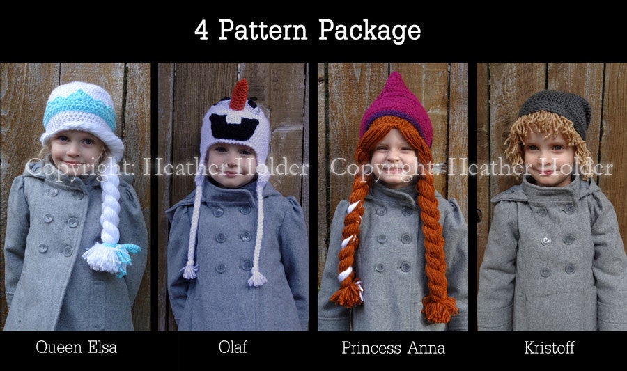 Elsa, Anna, Olaf & Kristoff (frozen) Crocheted Hat Pattern - 4 Patterns ...
