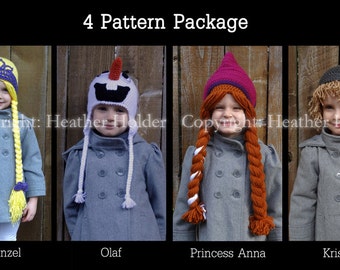 Elsa Anna Olaf & Kristoff frozen Crocheted Hat Pattern 4 - Etsy