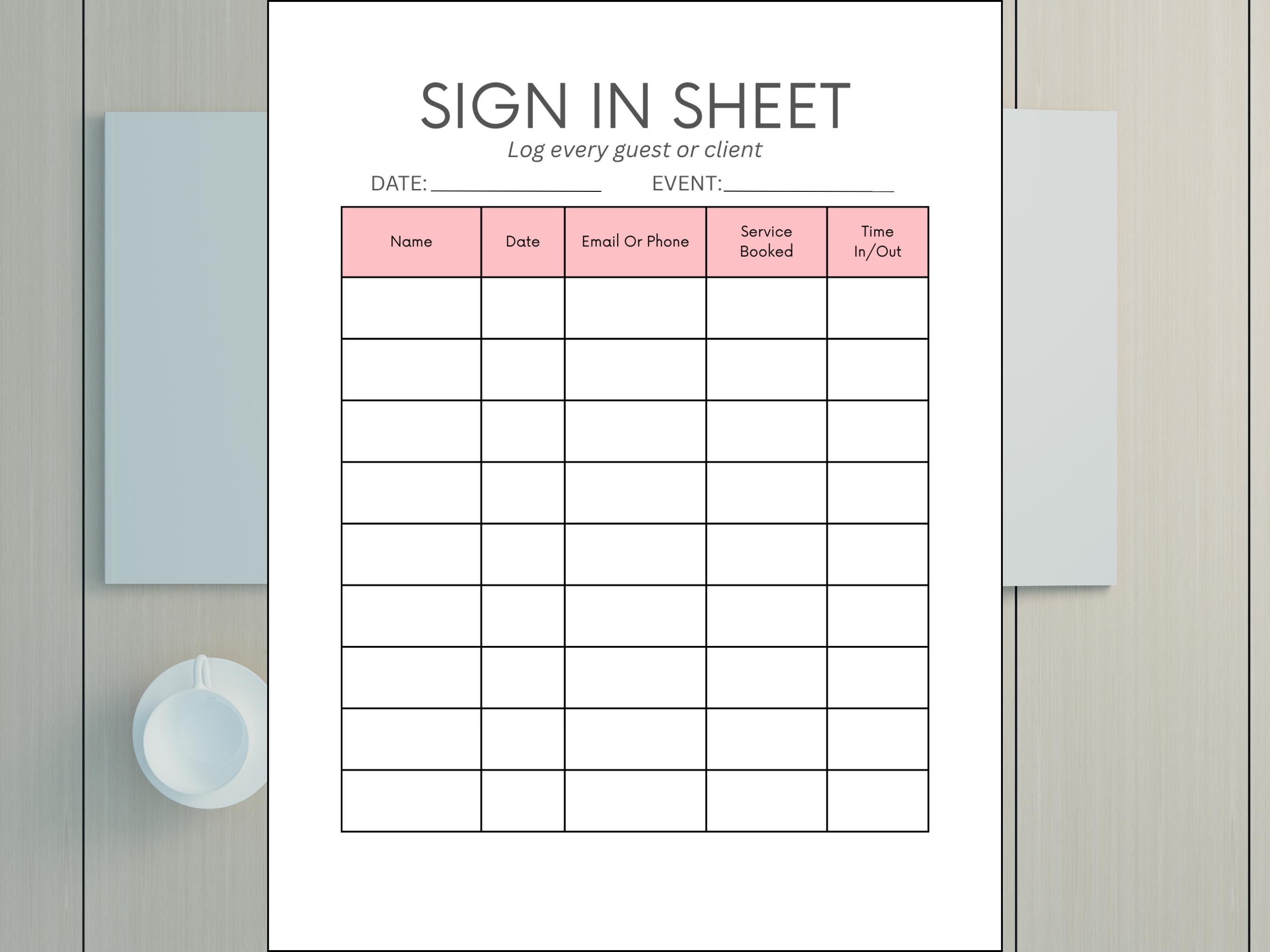 Sign-in Sheet Printable | Small Business Template | Client Check-in ...