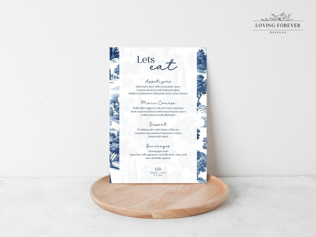 Wedding Menu Sign Template, French Toile, Reception Sign, Fully ...
