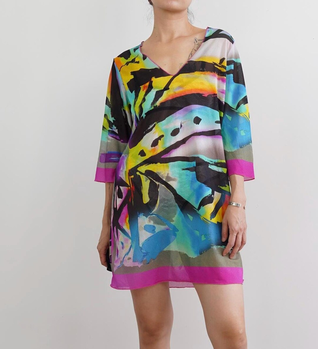 Vintage 2000s Sheer Abstract Print Sundress/beach Dress, Tunic Top ...