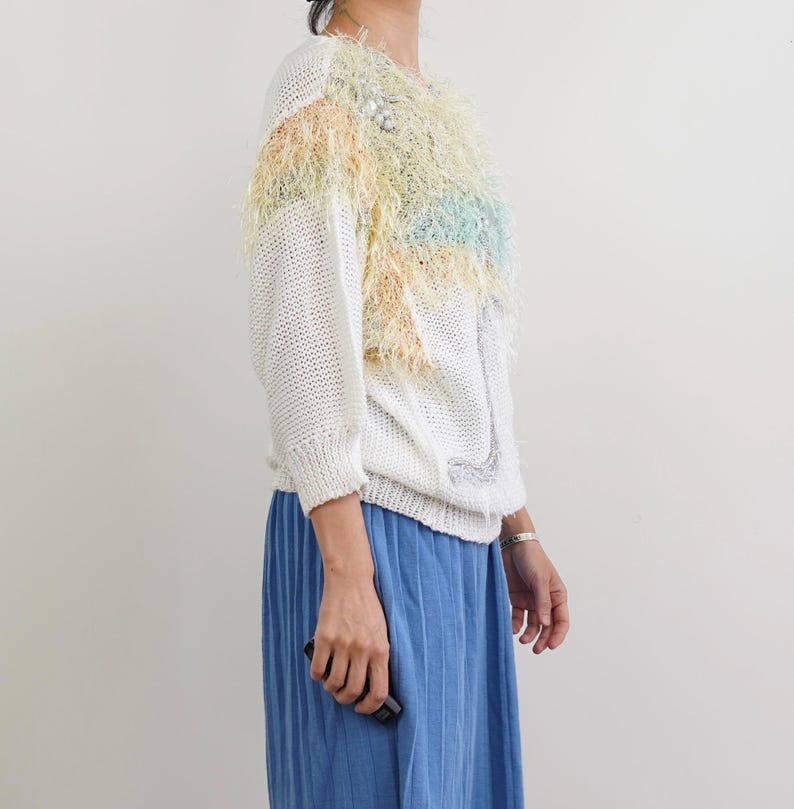 Handmade 80s Edna Ross Vintage Sweater Textured Art Knit Feathered ...