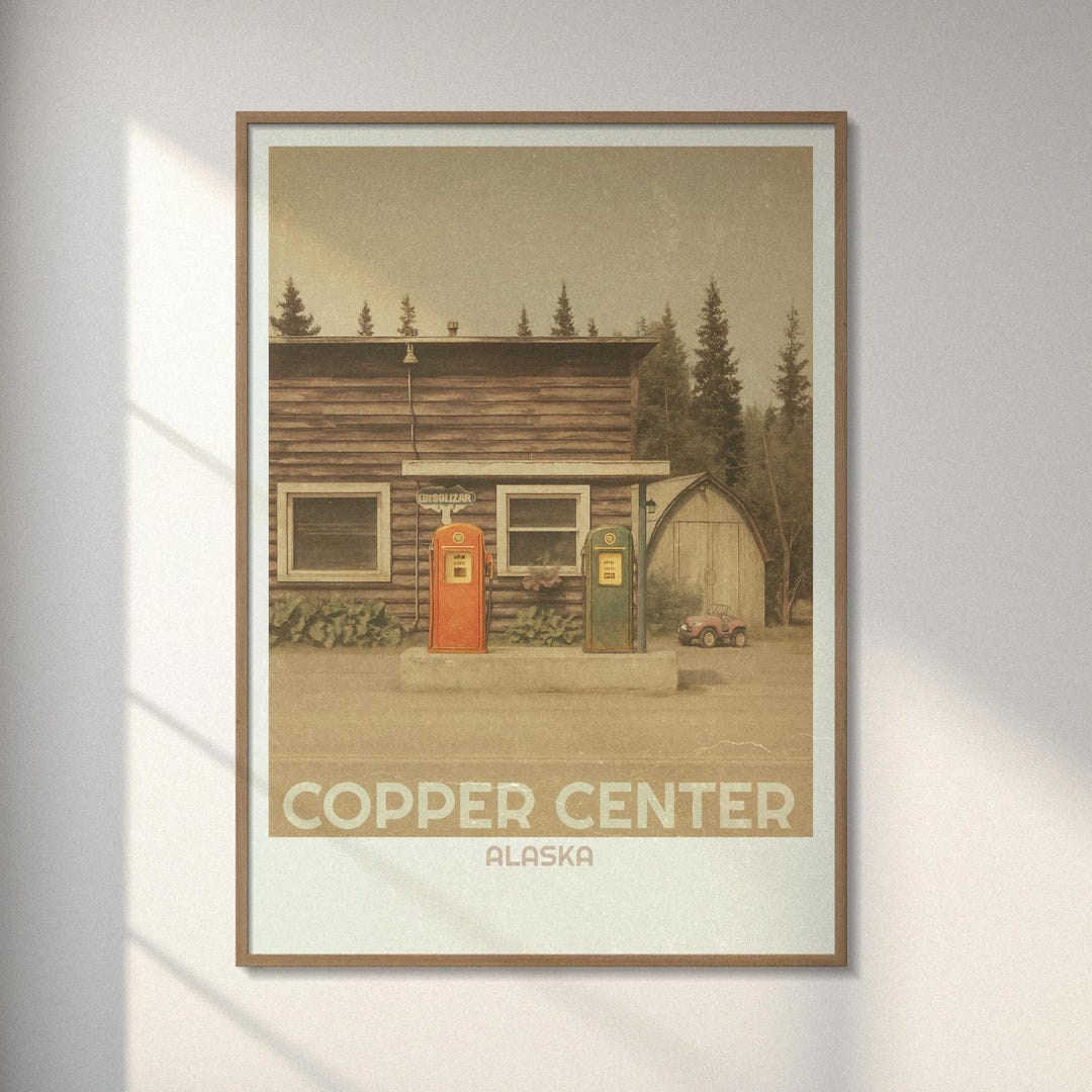 Copper Center Poster – Vintage Gas Station Alaska Print, Retro Small ...