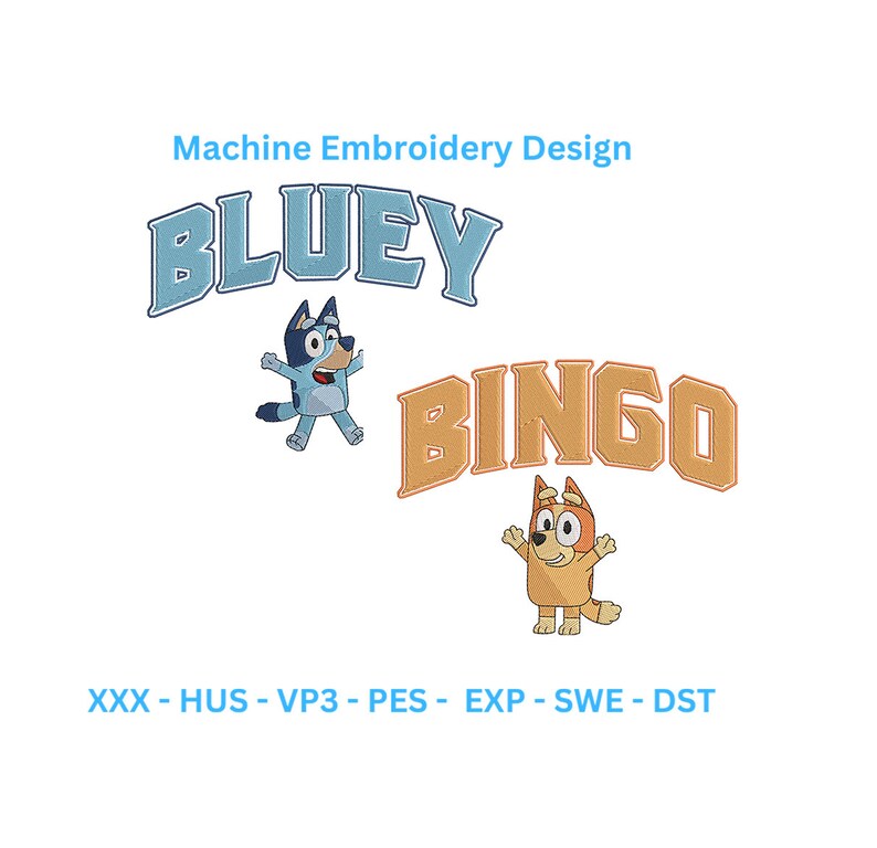Bluey and Bingo Embroidery Designs, Blue Dog Funny Embroidery Pattern ...