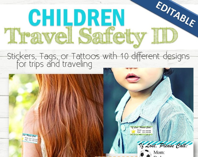 EDITABLE Children Safety Id Labels/stickers/tattoos INSTANT - Etsy