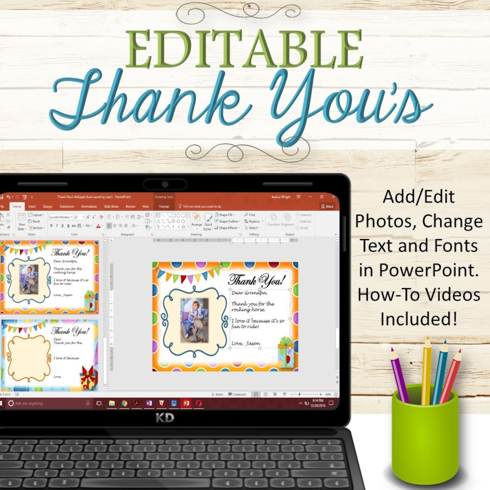 EDITABLE Thank You Notes for Kids (christmas and Birthdays) - INSTANT ...