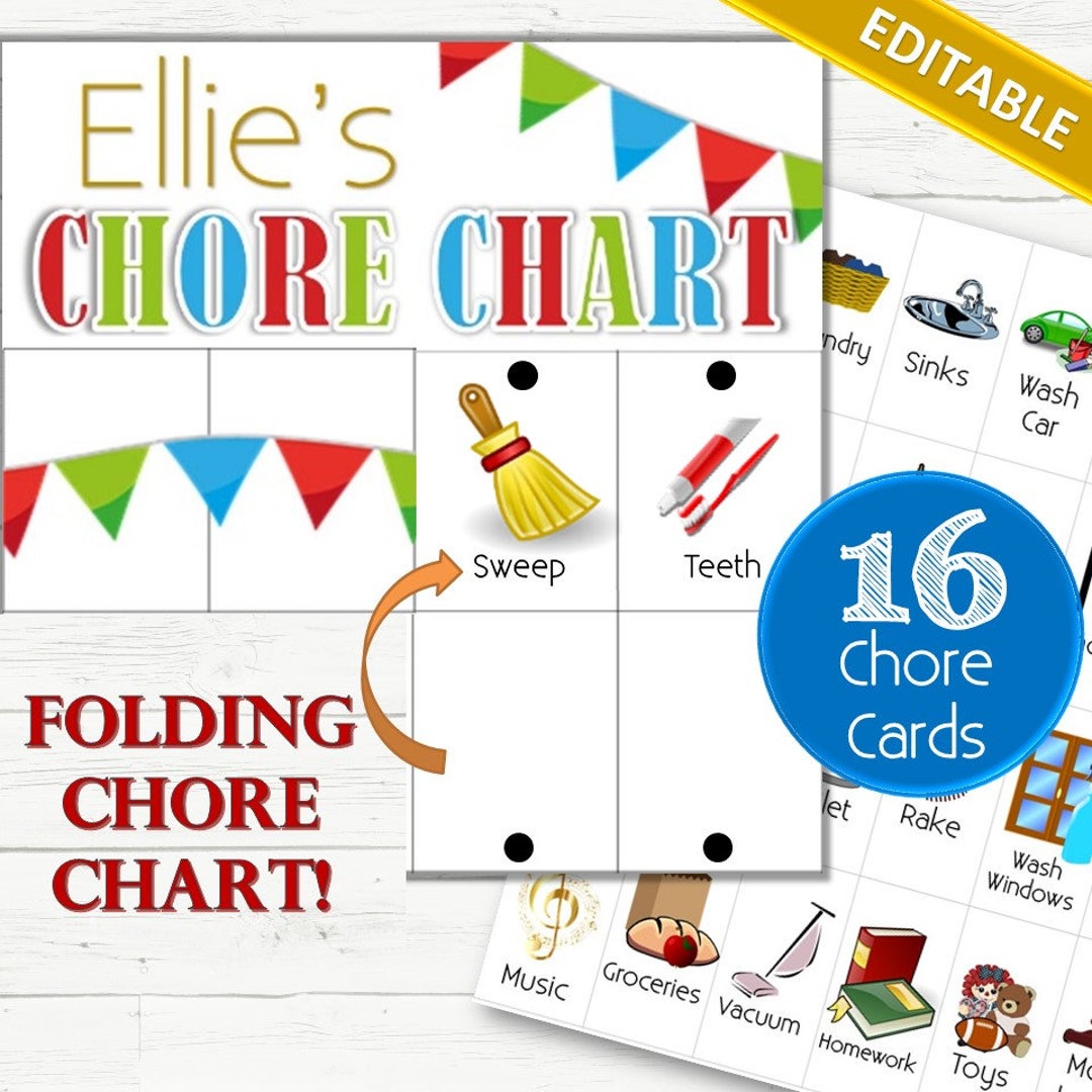 EDITABLE Chore Chart and 16 Chore Cards INSTANT DOWNLOAD - Etsy