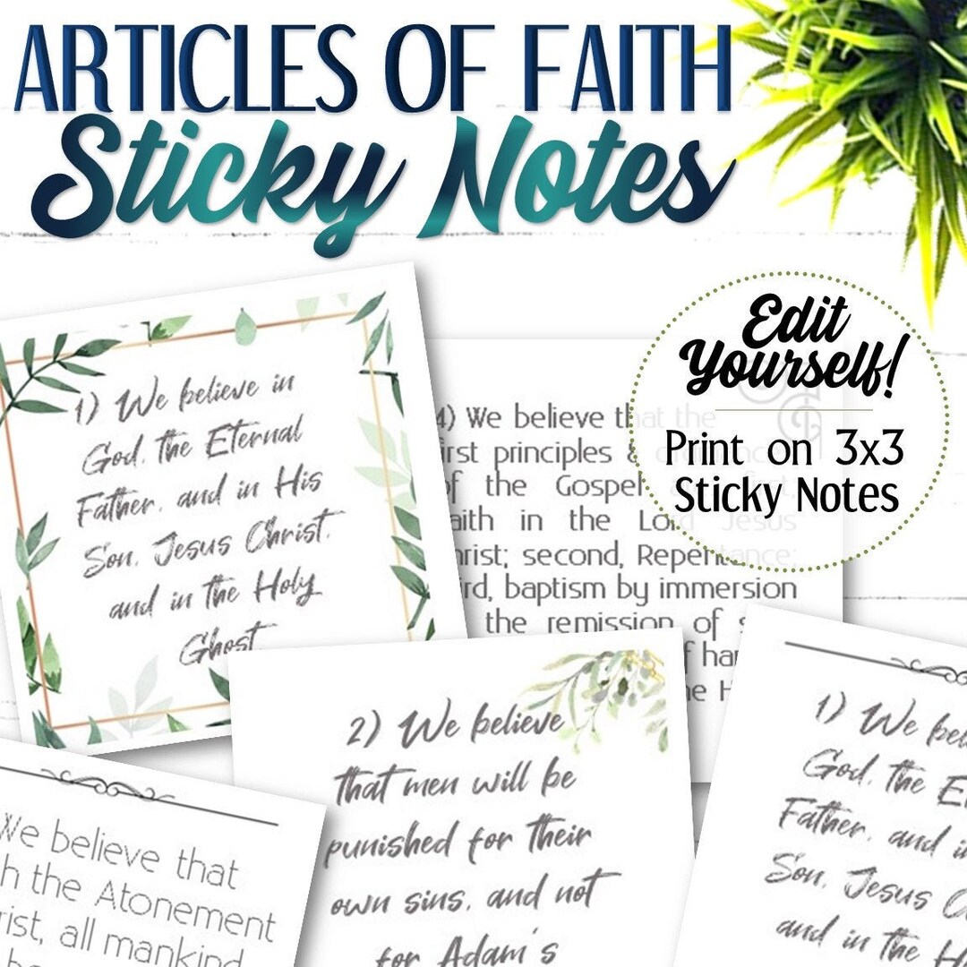 Articles of Faith for Sticky Notes - INSTANT DOWNLOAD - Etsy