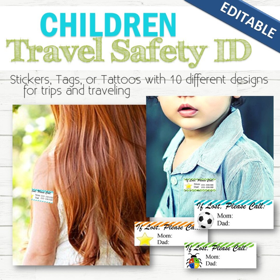 EDITABLE Children Safety Id Labels/stickers/tattoos - INSTANT DOWNLOAD ...