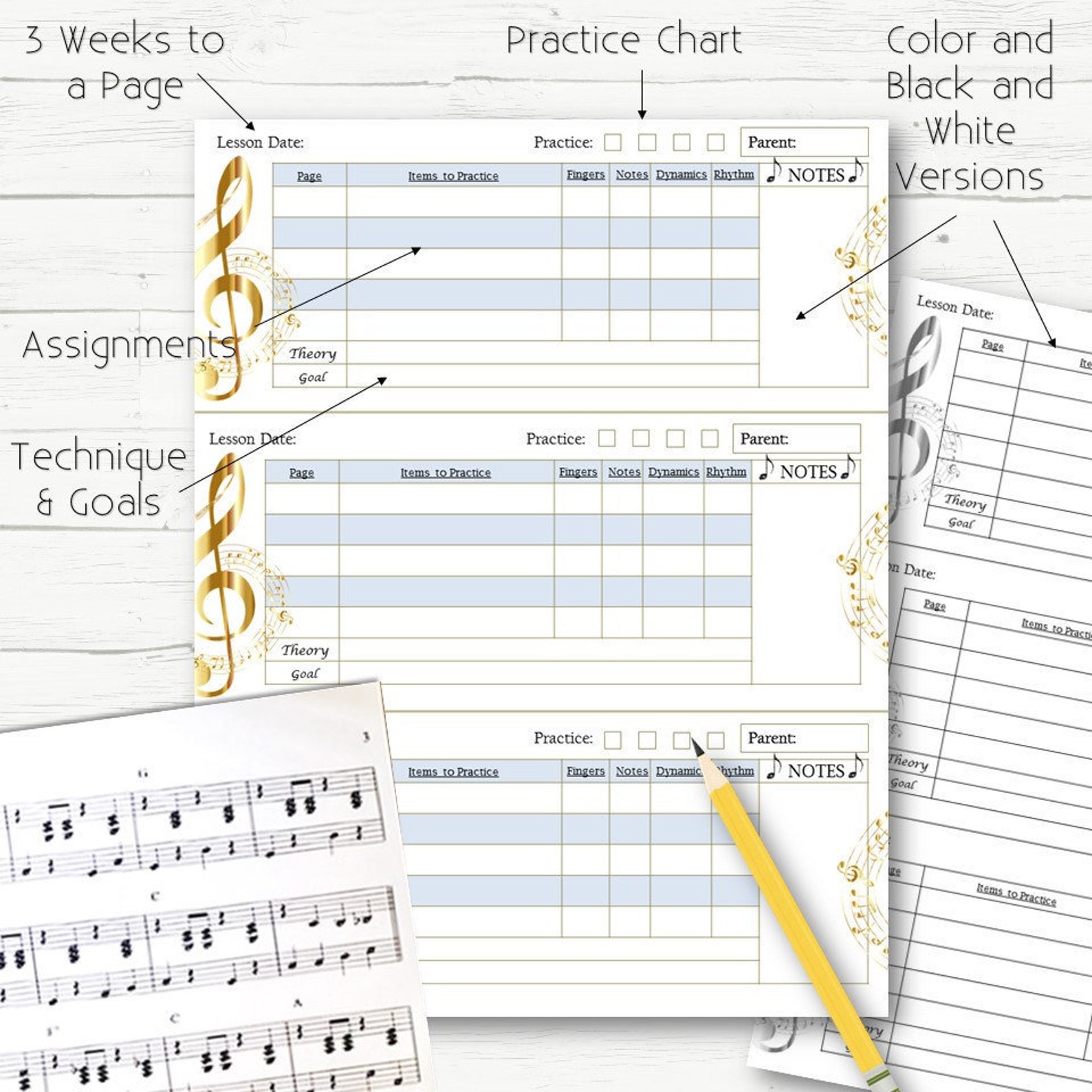 EDITABLE Music Lesson Assignment Sheets - INSTANT DOWNLOAD - Etsy