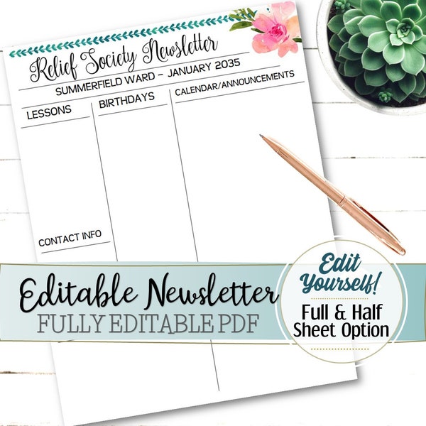 Relief Society Newsletter Template - Etsy