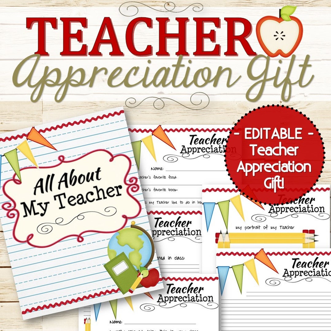 EDITABLE Teacher Appreciation Gift INSTANT DOWNLOAD - Etsy