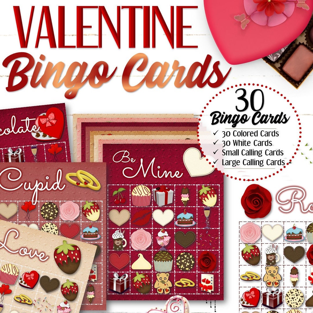 30 Valentine Bingo Cards - INSTANT DOWNLOAD - Etsy