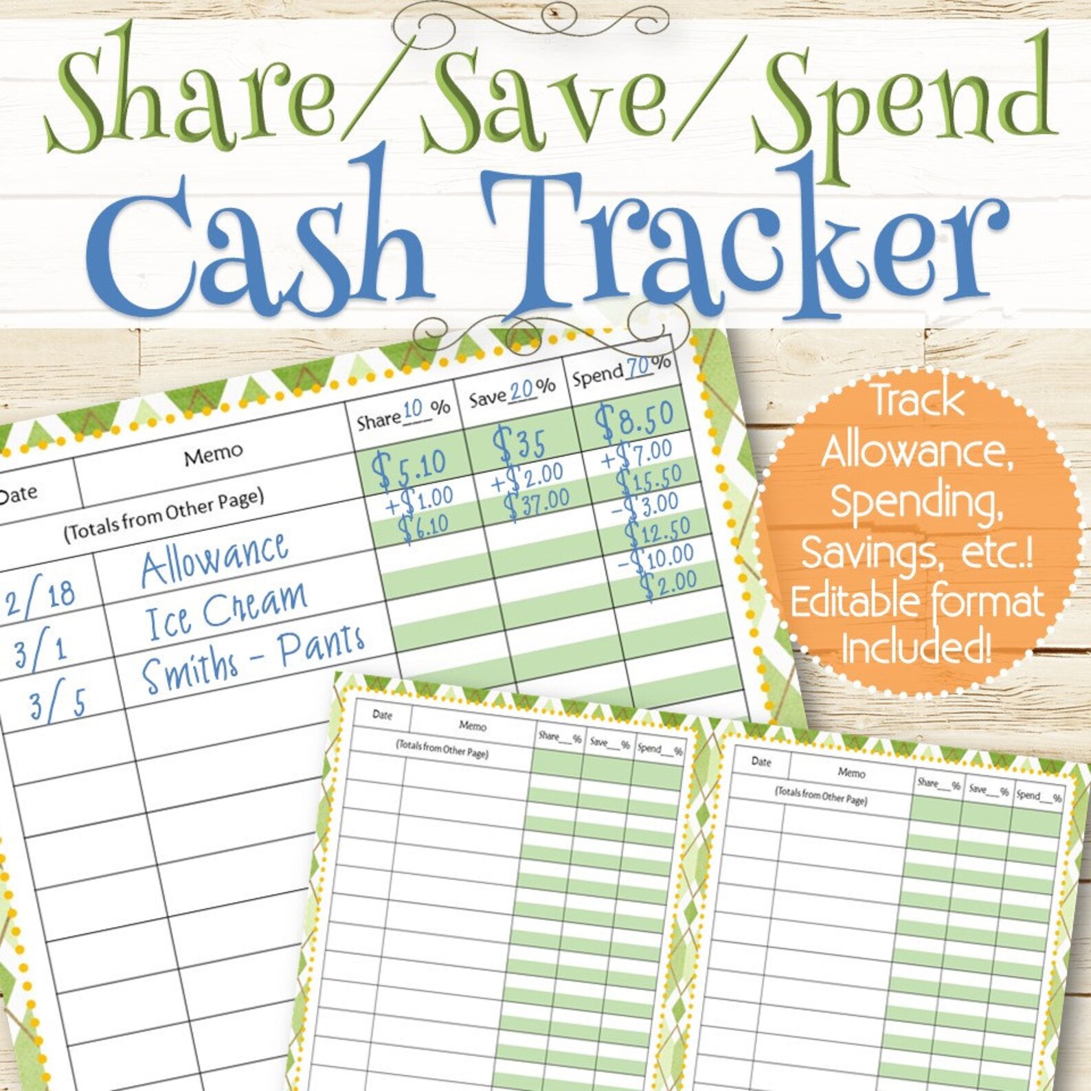 EDITABLE Allowance/money Tracker INSTANT DOWNLOAD - Etsy