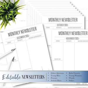 EDITABLE Newsletters for Relief Society, Young Women, Young Men, Elders ...